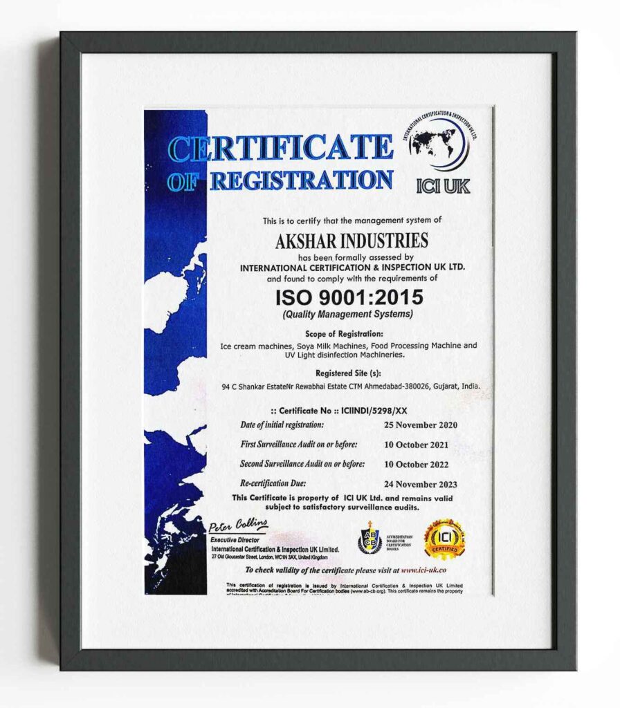 Awards & Certificates - Akshar Industries Ice Cream Machines India