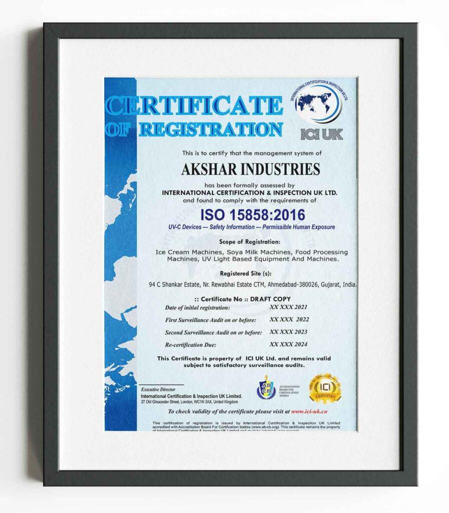 Awards & Certificates - Akshar Industries Ice Cream Machines India